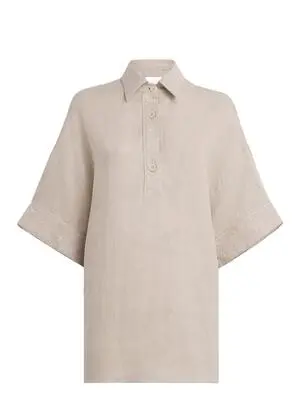ELEVENTY Linen Embroidered Collared Shirt