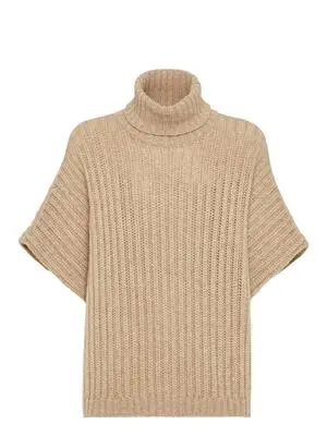 Brunello Cucinelli Cashmere Rollneck Short Sleeve Sweater - Beige