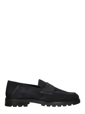 Santoni Suede Detroit Roccia Loafers - Navy