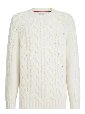 Brunello Cucinelli Cashmere Cable-knit Sweater - White