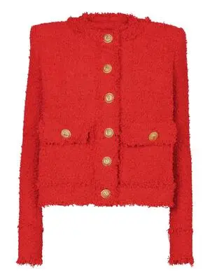 Balmain Tweed Cropped Jacket - Red