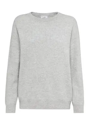 Brunello Cucinelli Cashmere Sweater With Monili Trim - Grey