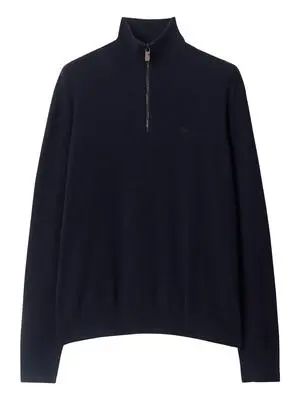 Burberry Cashmere-blend Quarter-zip Slim Sweater - Navy