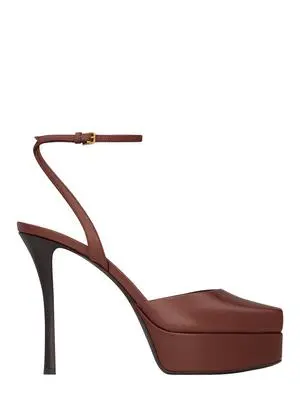 Saint Laurent Leather La Scandale Platform Sandals - Beige