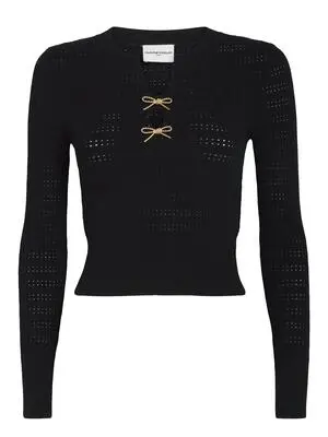 Claudie Pierlot Bow-embellished Cut-out Fine Knit Sweater - Black
