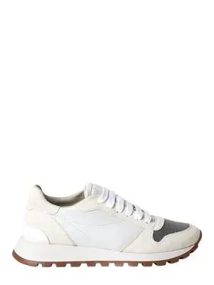 Brunello Cucinelli Suede Technical Running Sneakers - White