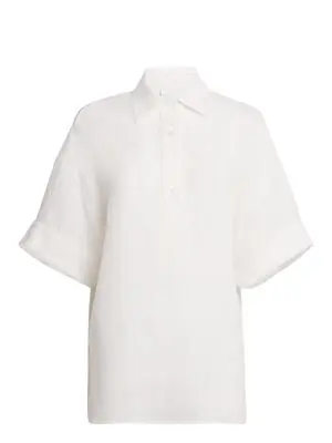 ELEVENTY Linen Embroidered Collared Shirt
