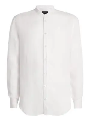 Emporio Armani Linen Guru-collar Shirt - White