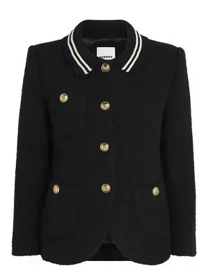 Sandro Tweed Jacket With Gold Button Details - Black