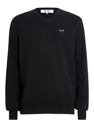 Play Comme Des Garcon Wool V-neck Sweater - Black