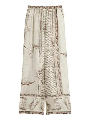 Max Mara Printed Silk Wide-leg Trousers - White