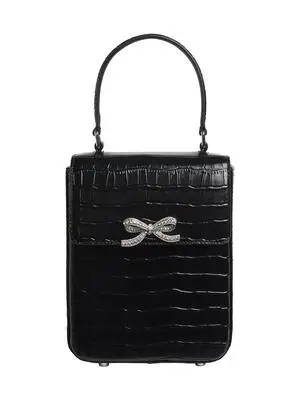 SELF-PORTRAIT Mini Croc-embossed Top-handle Bag - Black