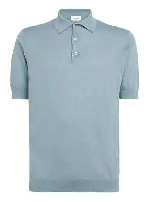 LARDINI Cotton Knit Polo Shirt - Blue