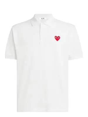 Play Comme Des Garcon Heart Logo Polo Shirt - White