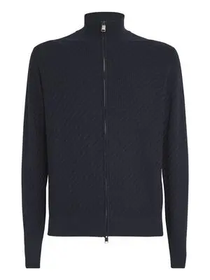 Brioni Cotton-Silk-Cashmere Zipped Sweater Blue