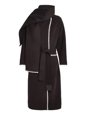 Maje Wool-blend Wrap Coat With Scarf - Brown
