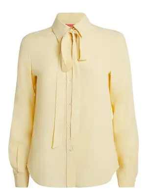 Max & Co. Crepe De Chine Scarf-neck Shirt - Yellow