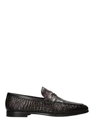Magnanni Crocodile Leather Penny Loafers - Brown