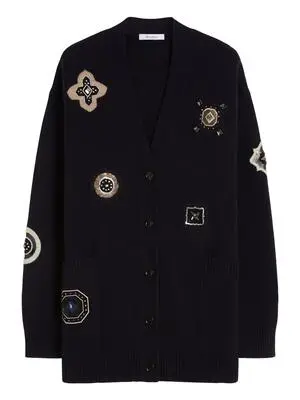 Max Mara Wool-cashmere Patch Cardigan - Blue