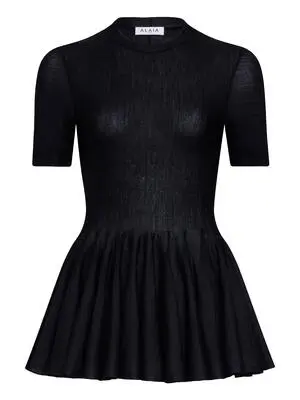 Alaïa Virgin Wool Peplum Top - Black