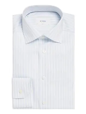 Eton Cotton Twill Stripe Slim Shirt - Blue