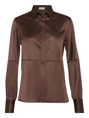 Brunello Cucinelli Stretch-silk Satin Shirt - Brown