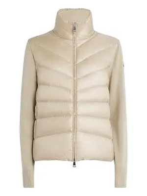 Moncler Down And Wool-trim Panelled Cardigan - Beige