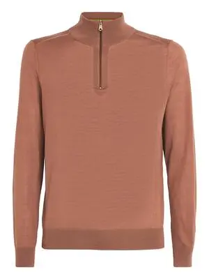 Paul Smith Merino Wool Quarter-zip Sweater - Brown