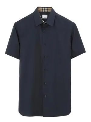 Burberry Stretch-cotton Short-sleeve Shirt - Navy