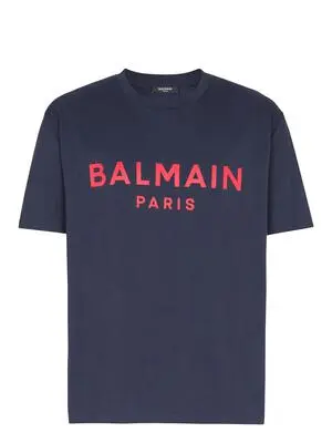 Balmain Cotton Logo Print T-shirt - Navy