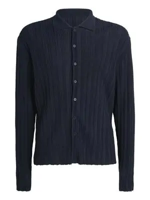 LE17SEPTEMBRE Cotton-blend Ribbed Polo Cardigan - Navy