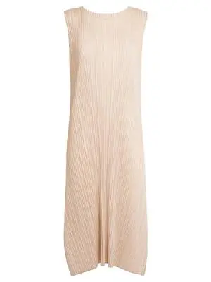 Issey Miyake Pleated Midi Dress - Beige