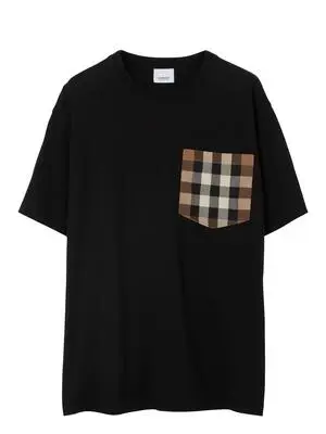 Burberry Cotton T-shirt With Check Pocket - Black
