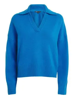 Maje Wool-blend Spread Collar Sweater - Blue