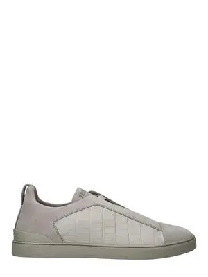 Zegna Crocodile Leather Triple Stitch Sneakers - Grey