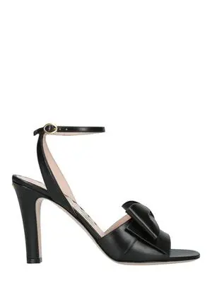 Valentino Garavani Leather Bow Detail Heeled Sandals - Black