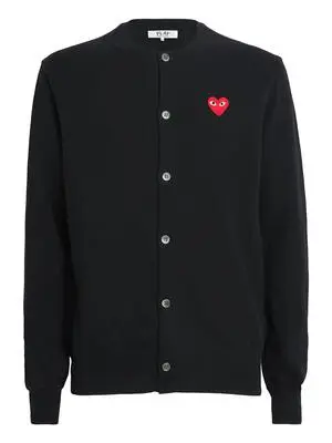 Play Comme Des Garcon Wool Heart Cardigan - Black