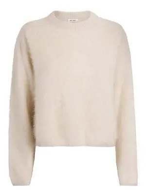 Soft Goat Brushed Cashmere Crew-Neck Sweater Ivory