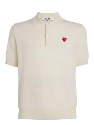 Play Comme Des Garcon Wool Heart Logo Polo Shirt - White