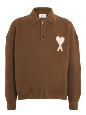 Ami Alpaca-blend Polo Sweater - Brown