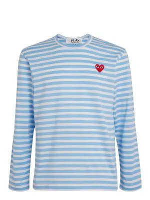Play Comme Des Garcon Heart Logo Striped T-shirt Blue
