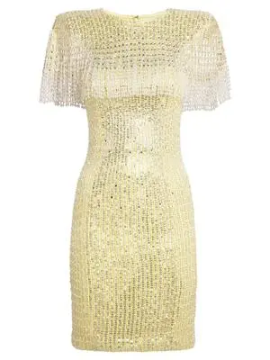 Jenny Packham Sequin Embellished Fringe Mini Dress - Yellow