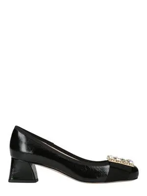 ROGER VIVIER Leather Très Vivier Strass Heeled Mules - Black