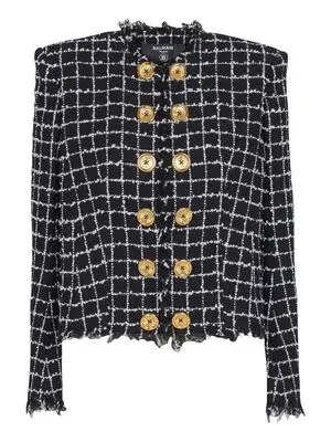 Balmain Cropped Tweed Jacket - Black