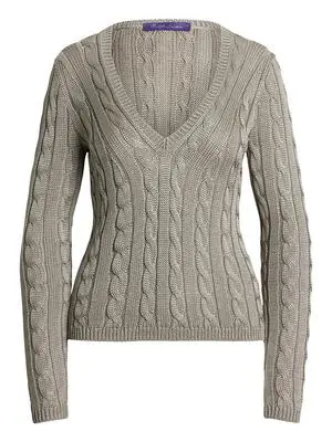Ralph Lauren V-neck Cable Knit Sweater - Ivory