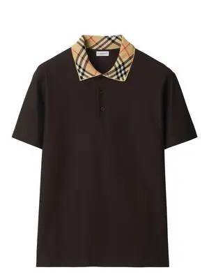 Burberry Cotton Check-collar Polo Shirt - Brown