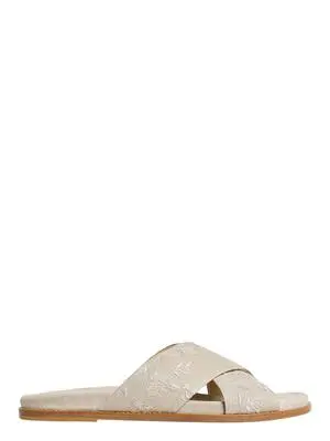 Eleventy Embroidered Crossover Slides - Beige