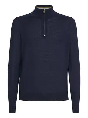 Paul Smith Merino Wool Quarter-zip Sweater - Navy