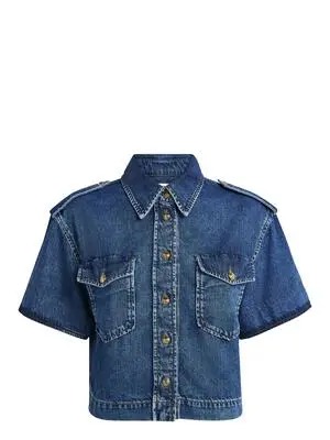 Sandro Denim Cropped Shirt - Blue