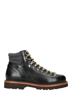 Brunello Cucinelli Leather Mountain Boots With Wool Trim - Black